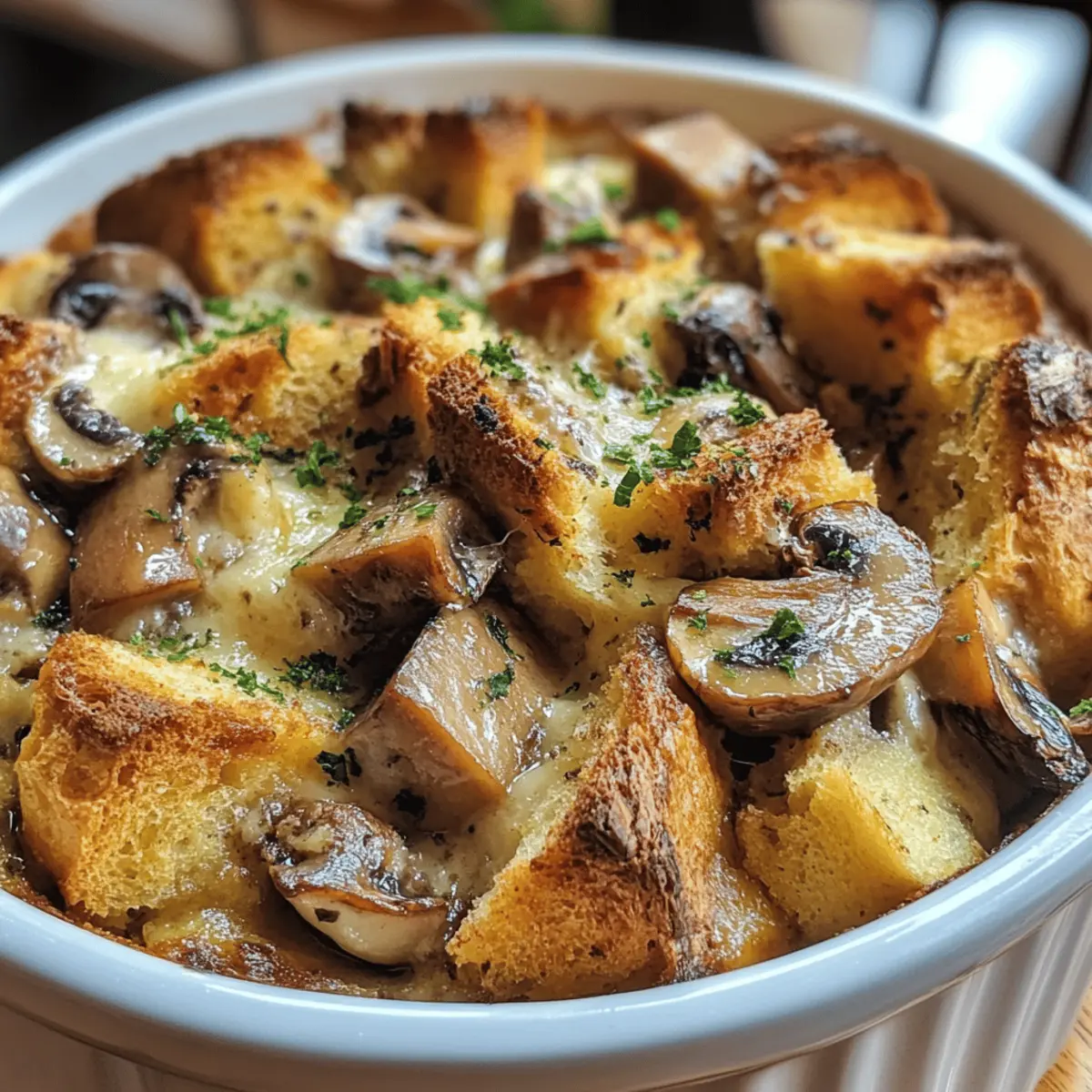 Irresistible Comforting Savory Bread Pudding with Mushrooms